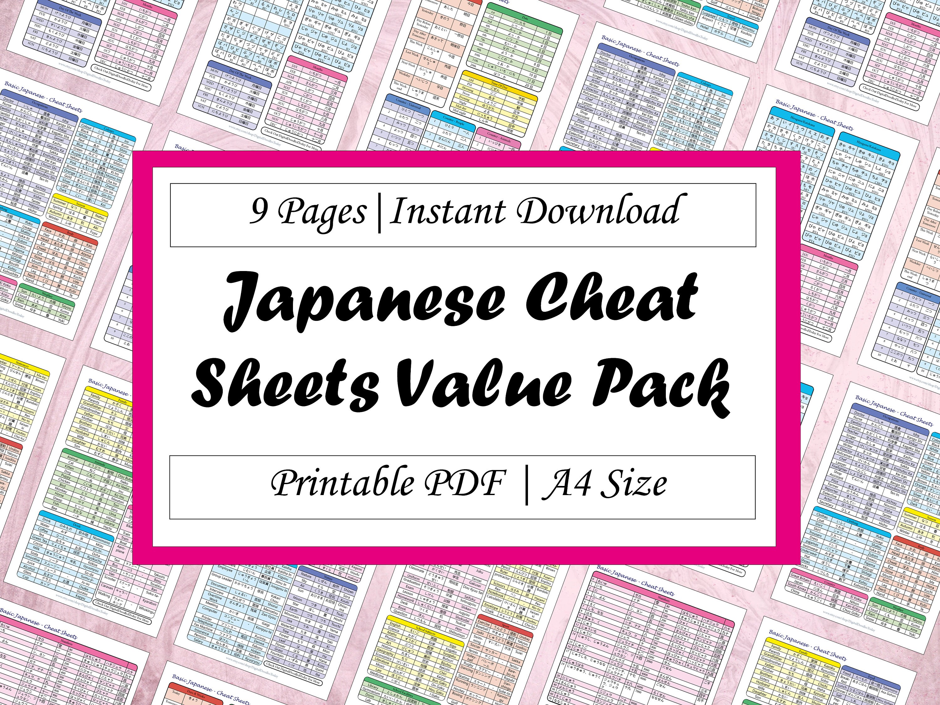 Japanese Value Pack Cheat Sheets With Grammar Particles, Study, Digital ...