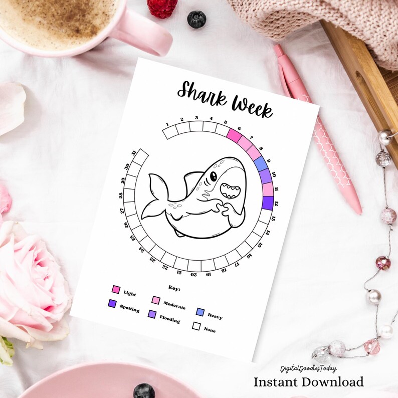 Shark Week Tracker Page, Period Tracker, Printable Tracker, Bullet ...