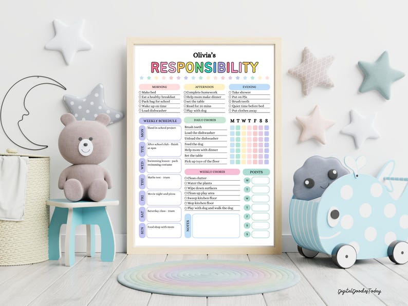 Editable Responsibility Chore Chart for Kids | Printable | Kids Daily ...