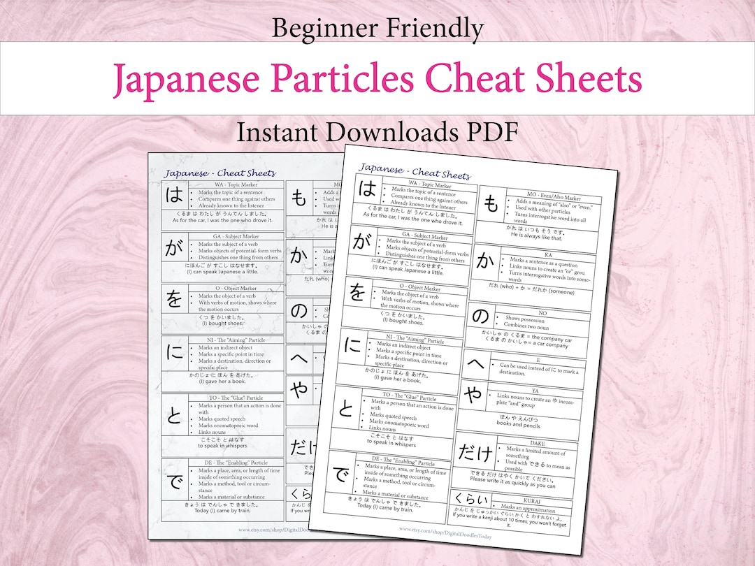 Japanese Cheat Sheets Particles, Grammar Points, Beginner Friendly ...