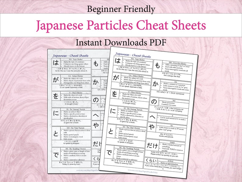 Japanese Cheat Sheets Particles, Grammar Points, Beginner Friendly ...