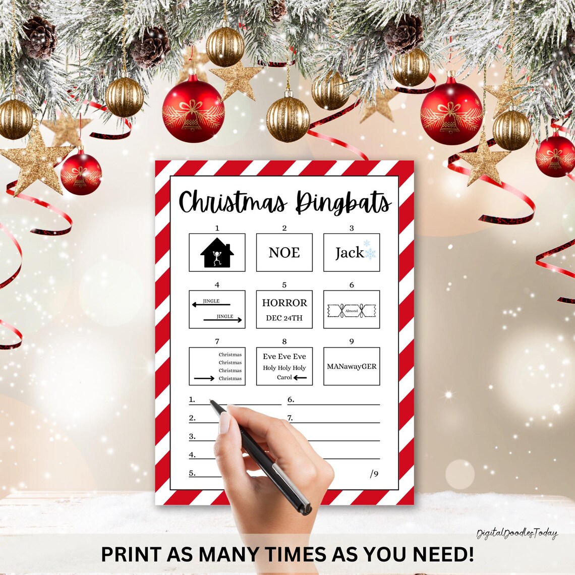Christmas Party Quiz Dingbats Printable Downloadable Xmas Puzzle Photo ...