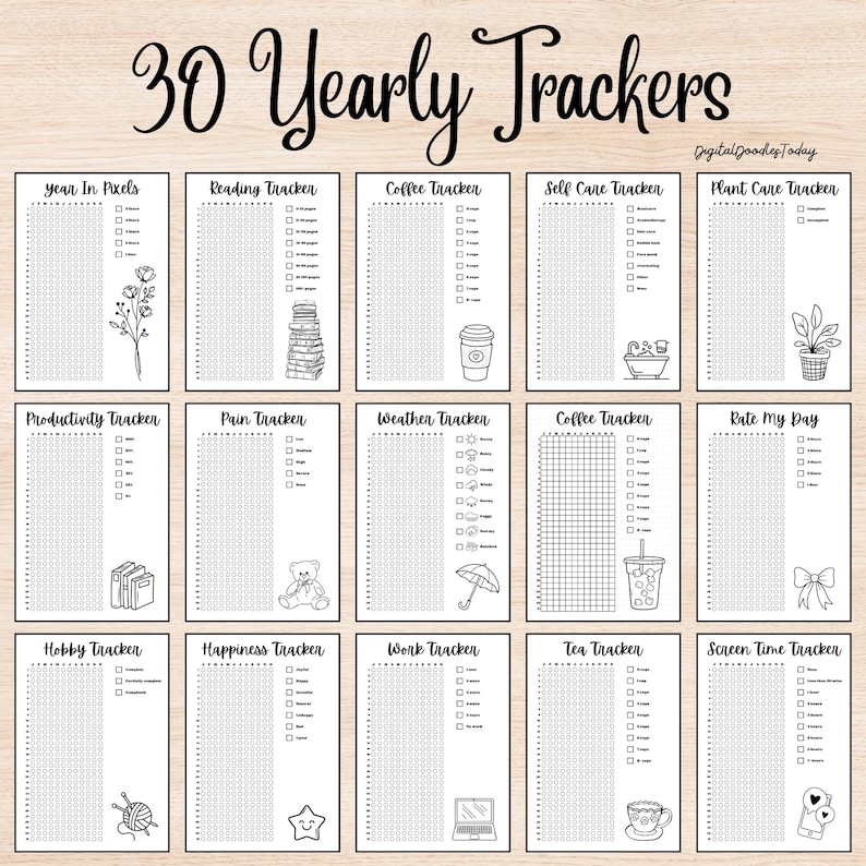 2026 Bullet Journal Trackers, Undated, Yearly Trackers Bundle, BUJO ...