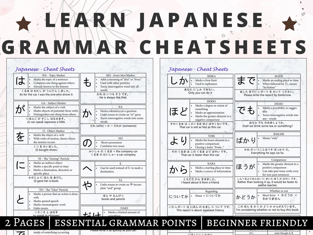 Japanese Cheat Sheets Particles, Grammar Points, Beginner Friendly ...