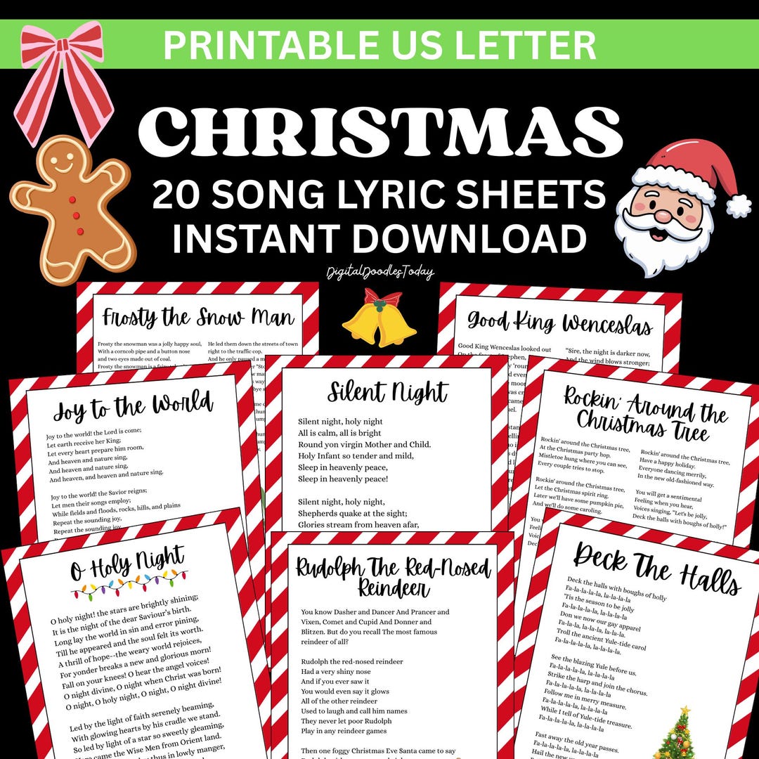 Christmas Songs Printable Lyrics, Christmas Song Music Lyrics ...