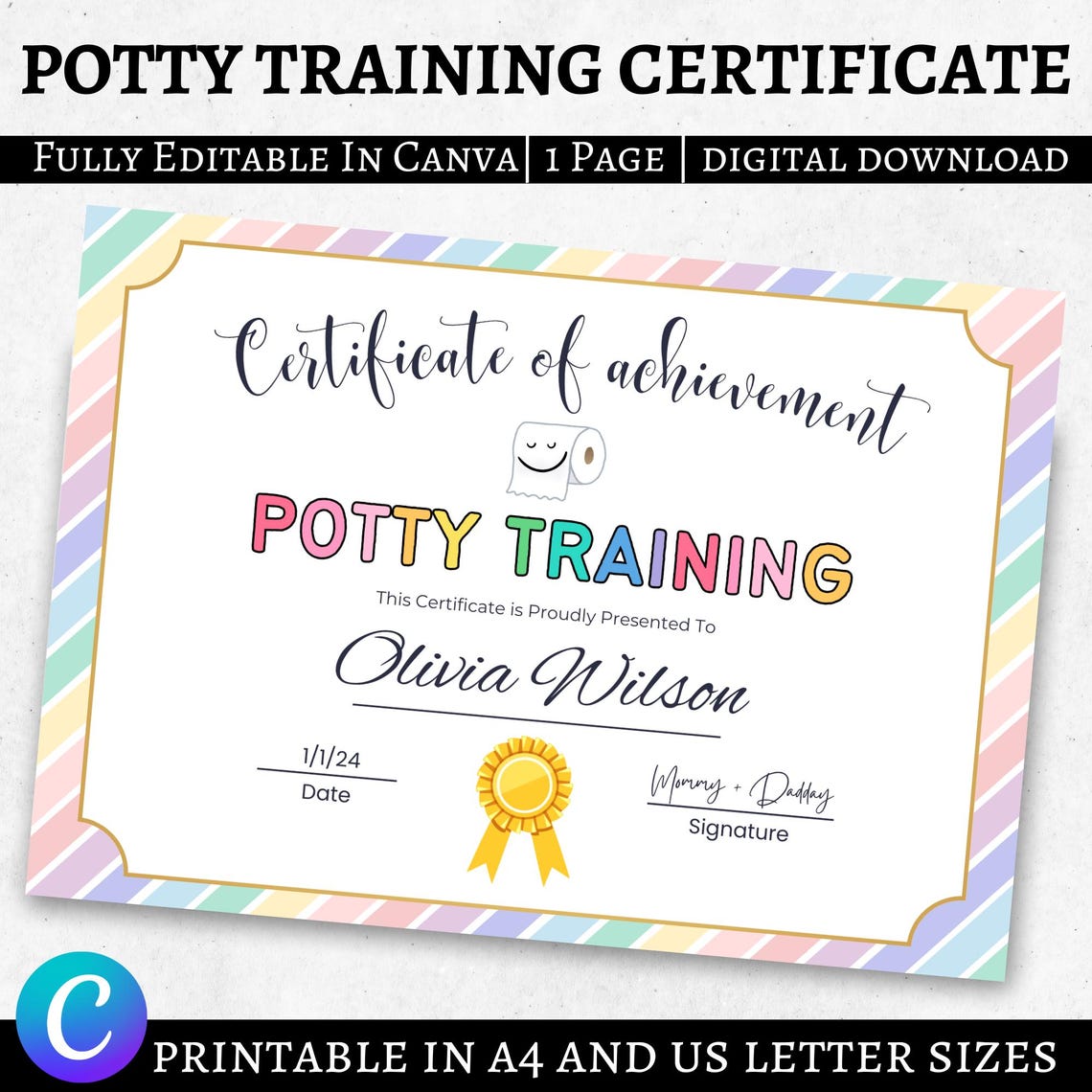 Editable Potty Training Certificate, Potty Training Tracker, Toddlers ...