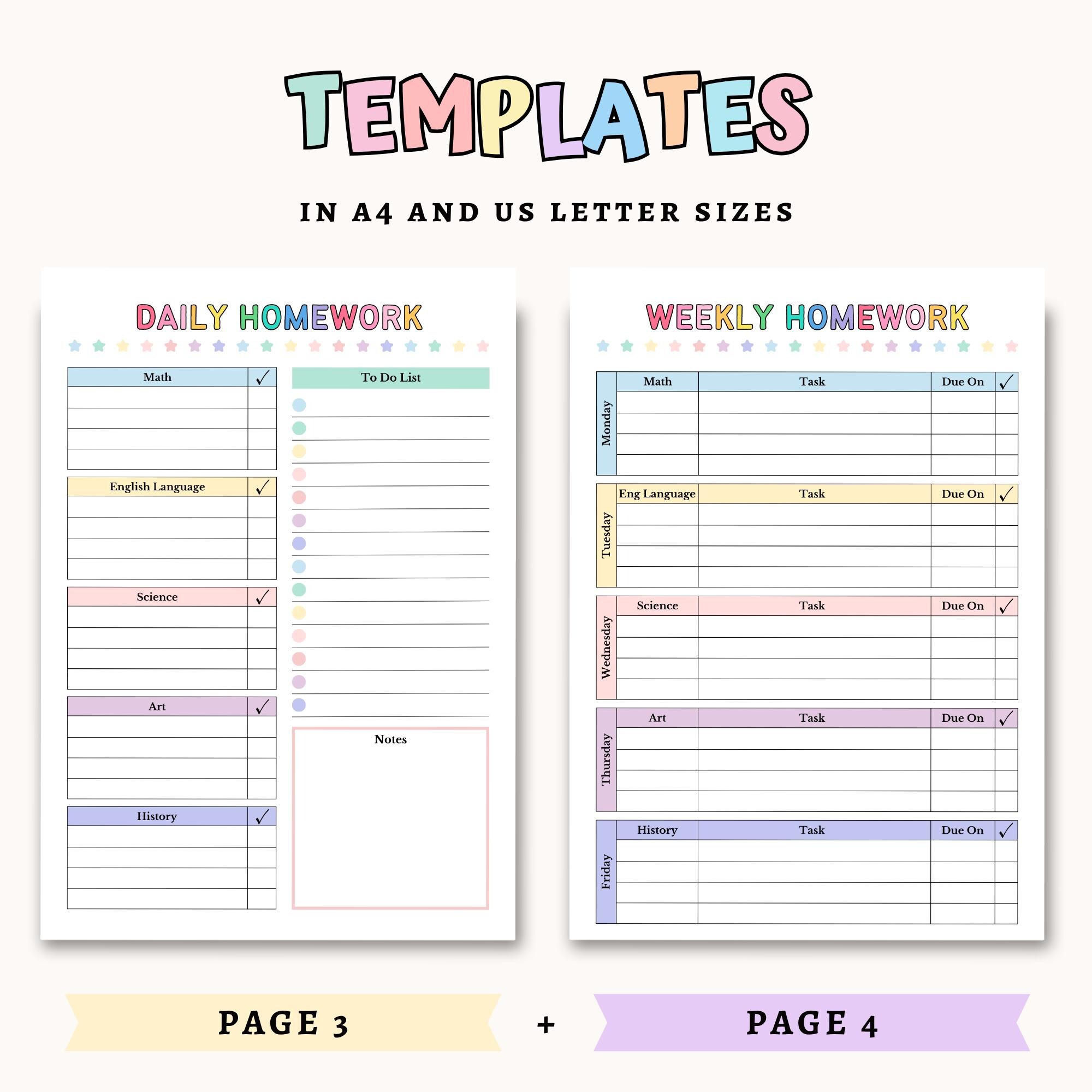 Editable Homework Planner Checklist | Printable Kids Homework Trackers ...