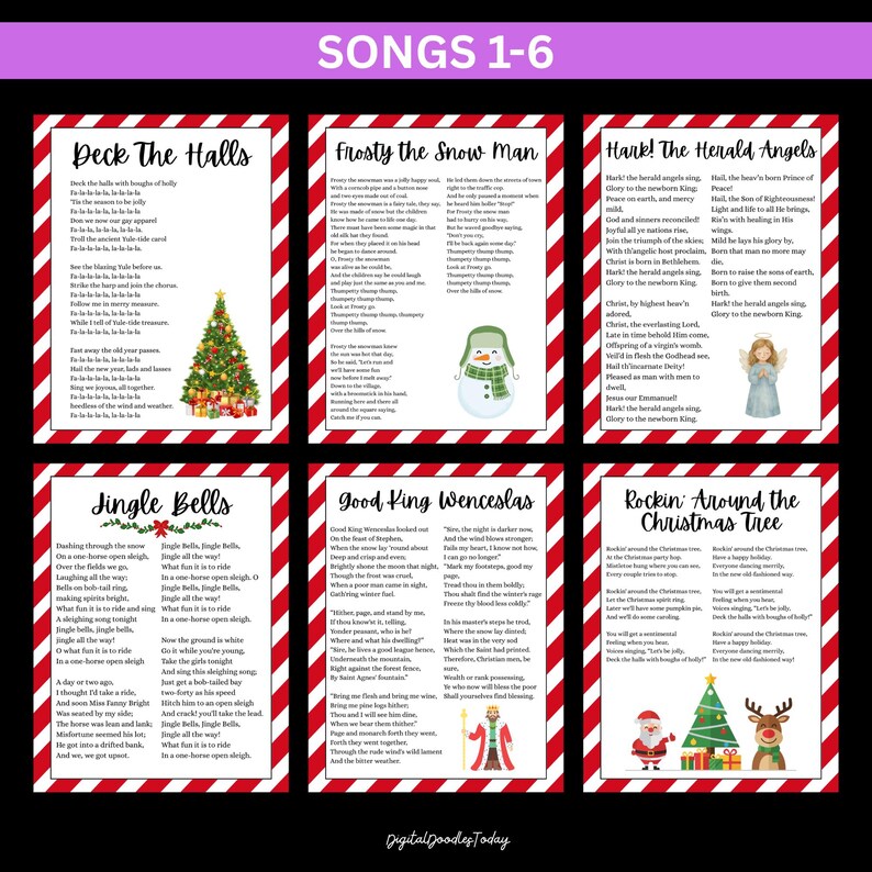 Christmas Songs Printable Lyrics, Christmas Song Music Lyrics ...