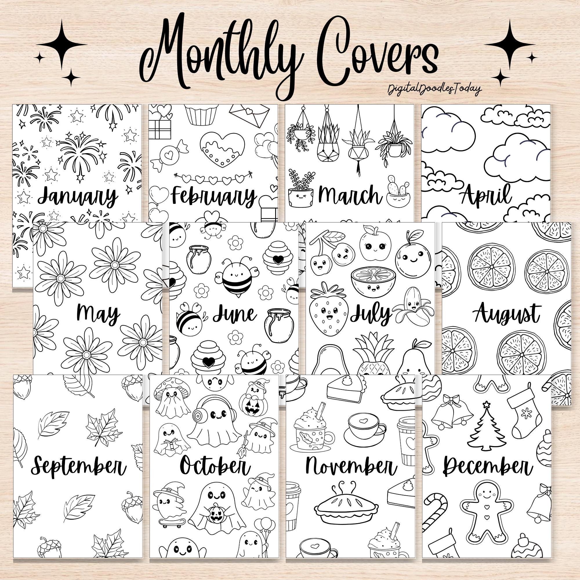 12 Monthly Planner Cover Pages Bundle Journal Printable Bujo Pre-made ...
