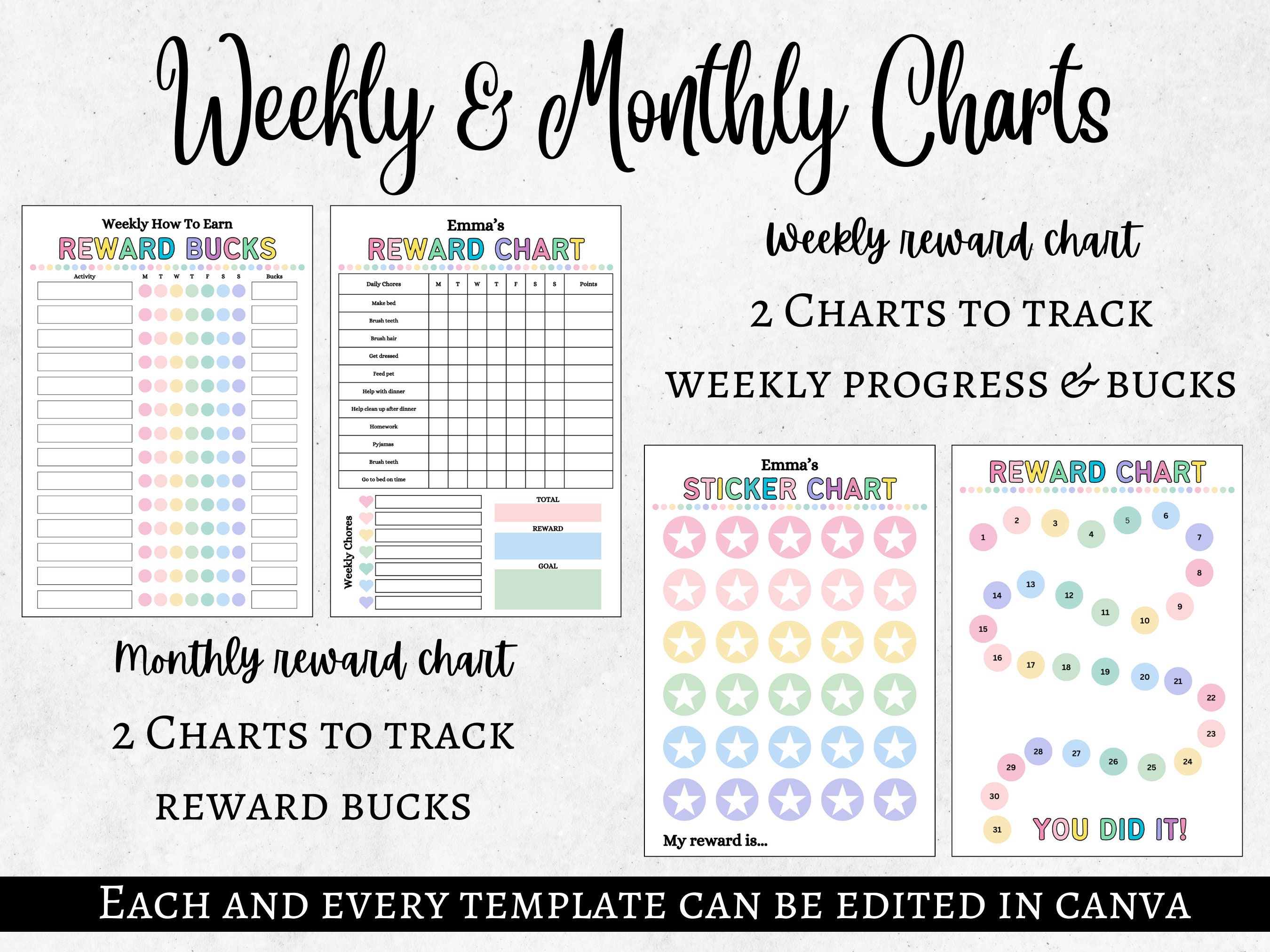 Editable Kids Reward Bucks and Chart,reward Coupons for Kids,mom Bucks ...