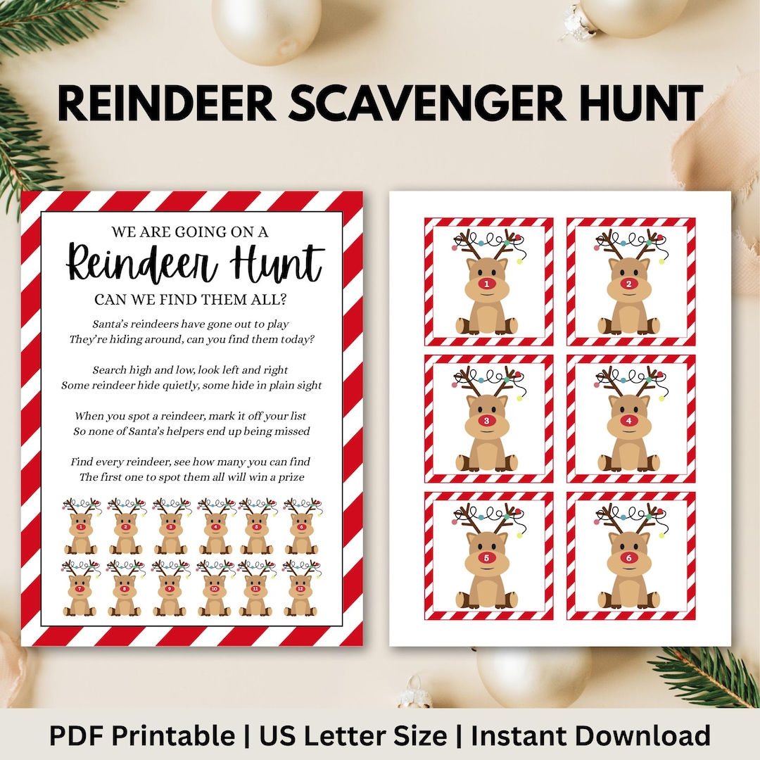 Christmas Scavenger Hunt Printable for Kids, Reindeer Scavenger Hunt ...