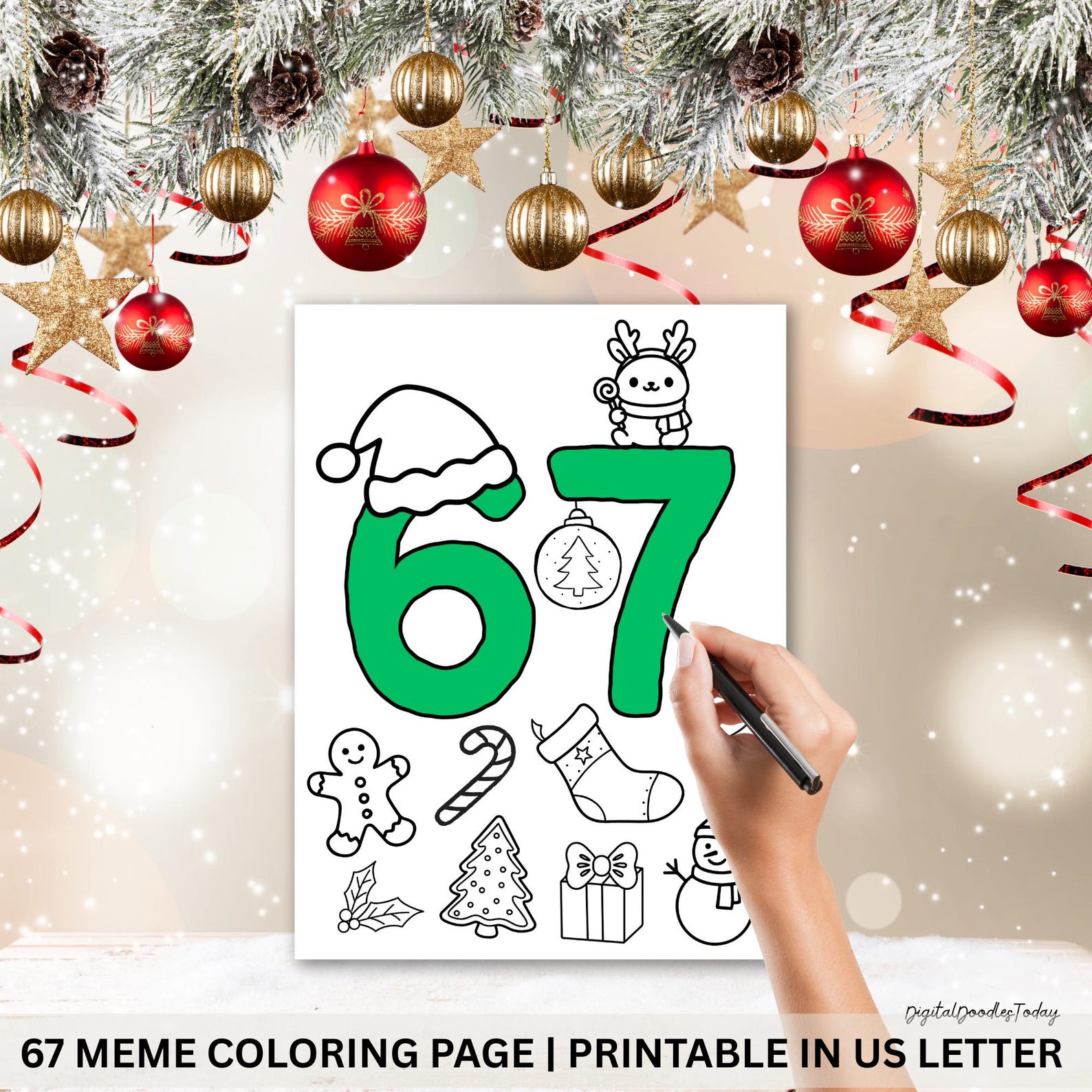 Kerst kleurplaat 67, Six Seven 6 7 Meme kleurplaat, vakantie kleurplaat ...