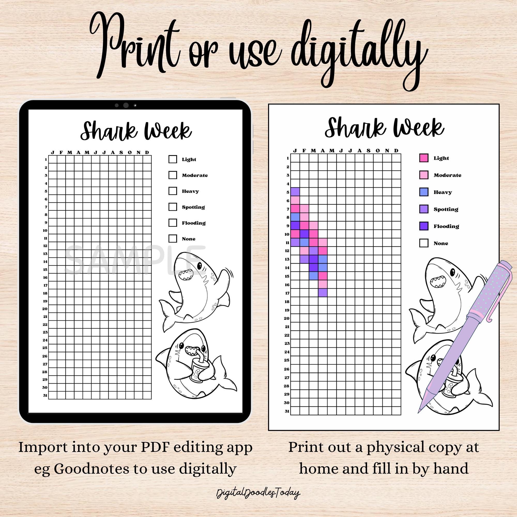 Shark Week Tracker Page, Period Tracker, Printable Tracker, Bullet ...