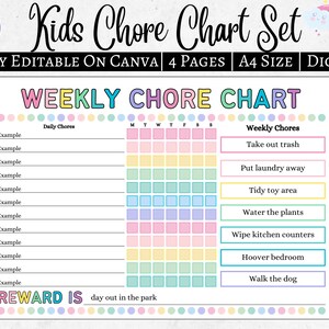 Editable Chore Chart for Kids | Printable | Kids Daily Weekly ...