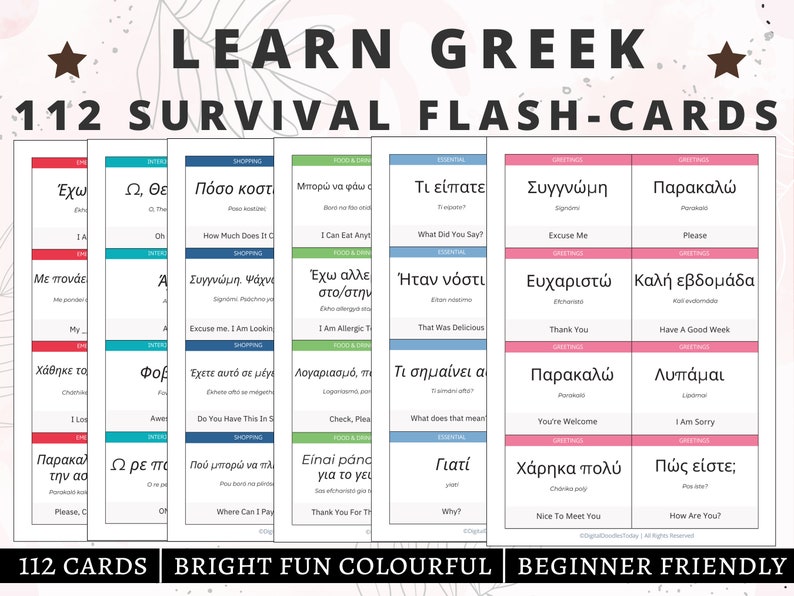 Greek Flashcards for Beginners, Greek Printable Flashcards, Greek ...