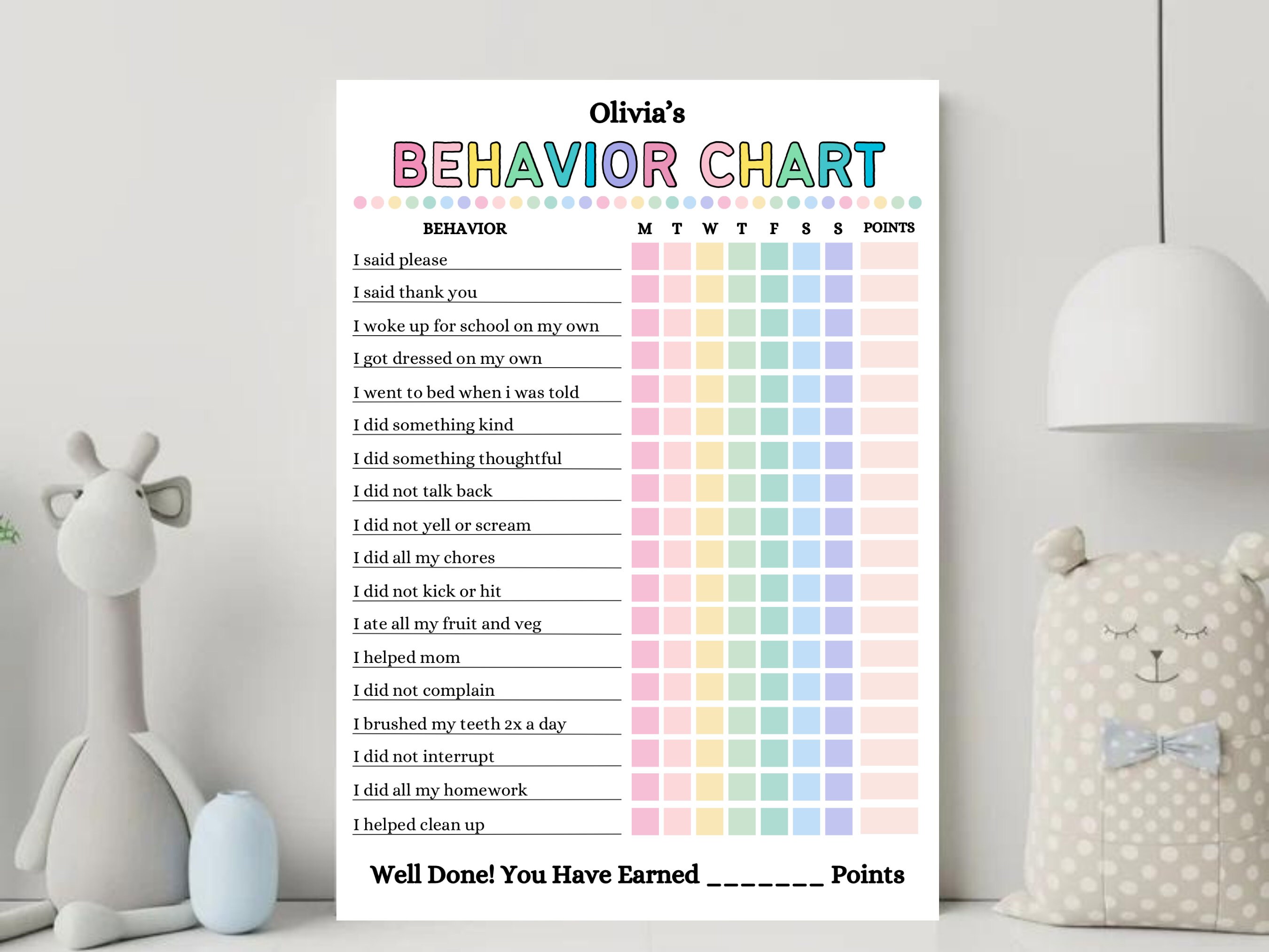Behavior and Chore Chart Behavior Chart for Kids at Home Behavior Chart ...