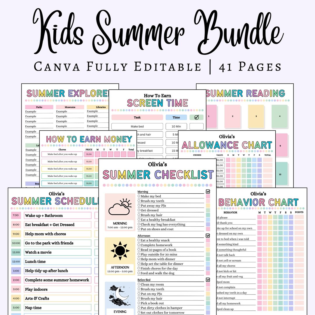 Kids Summer Printable Kids Summer Calendar Summer Bingo for Kids Summer ...