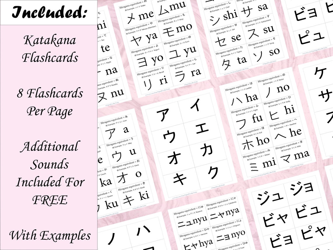 Learn Japanese With Katakana Flashcards FREE Additional Sounds, Self ...