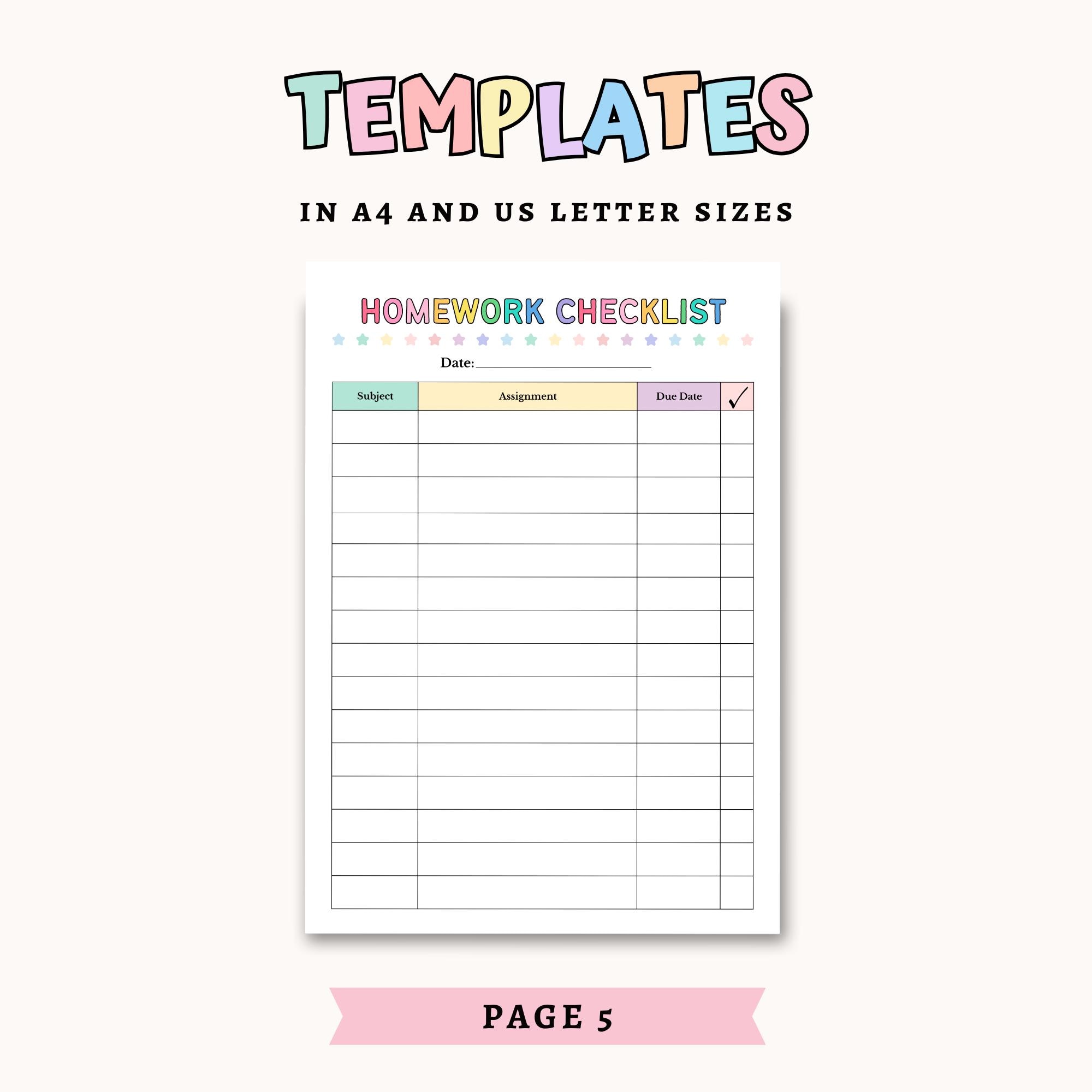 Editable Homework Planner Checklist | Printable Kids Homework Trackers ...