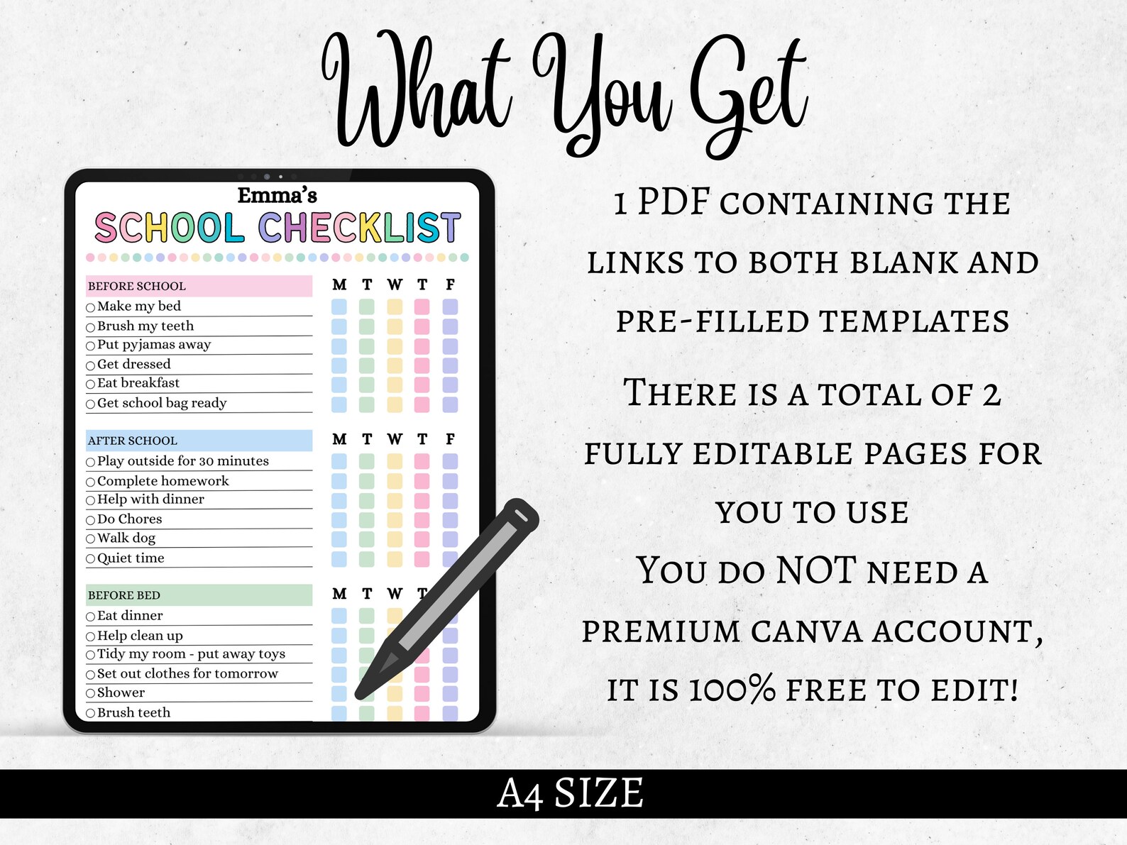 Canva Editable Schoolday Checklist for Kids | Printable | Chore Chart ...