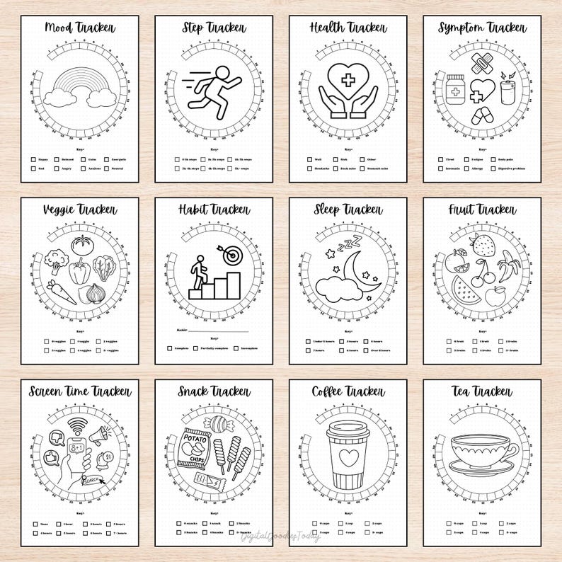 Bullet Journal Trackers, Undated, 40 Monthly Trackers BUJO With Doodles ...