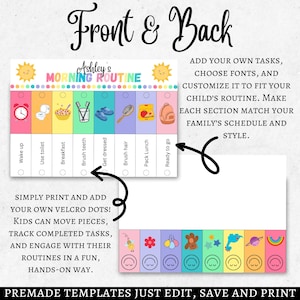Kids Flip Routine Chart Editable Printable, Morning Evening Bedtime ...