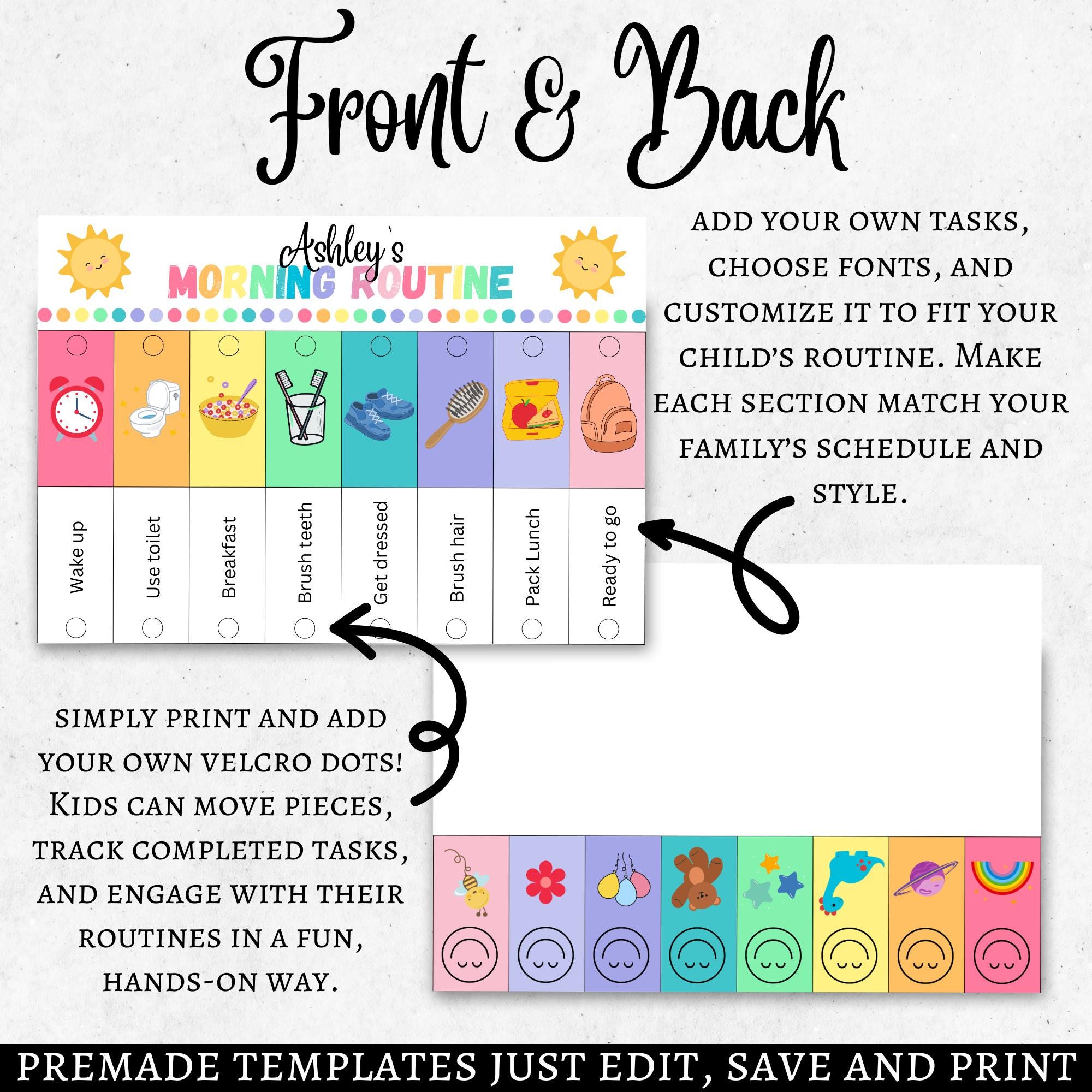 Kids Flip Routine Chart Editable Printable, Morning Evening Bedtime ...
