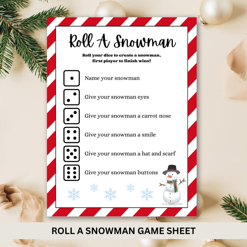 Roll a Snowman Game, Printable Roll A Snowman Game Christmas Printable ...