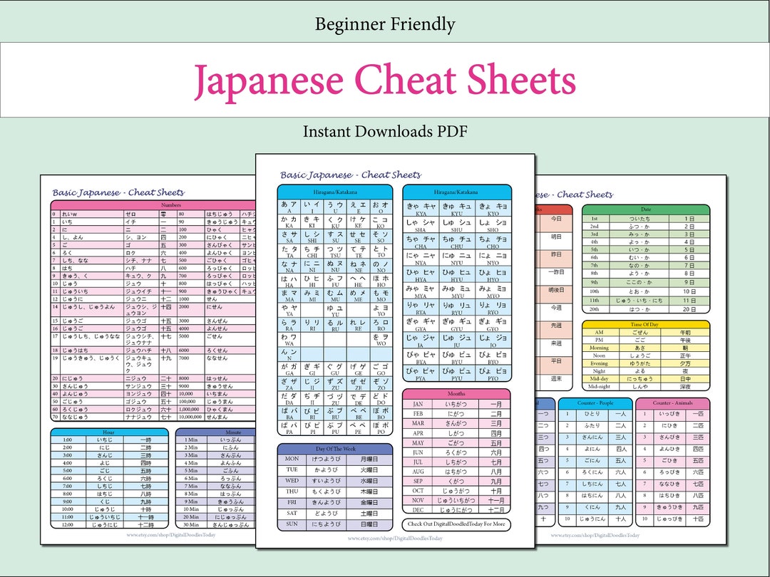 Japanese Cheat Sheets Colourful Beginner Friendly Study - Etsy