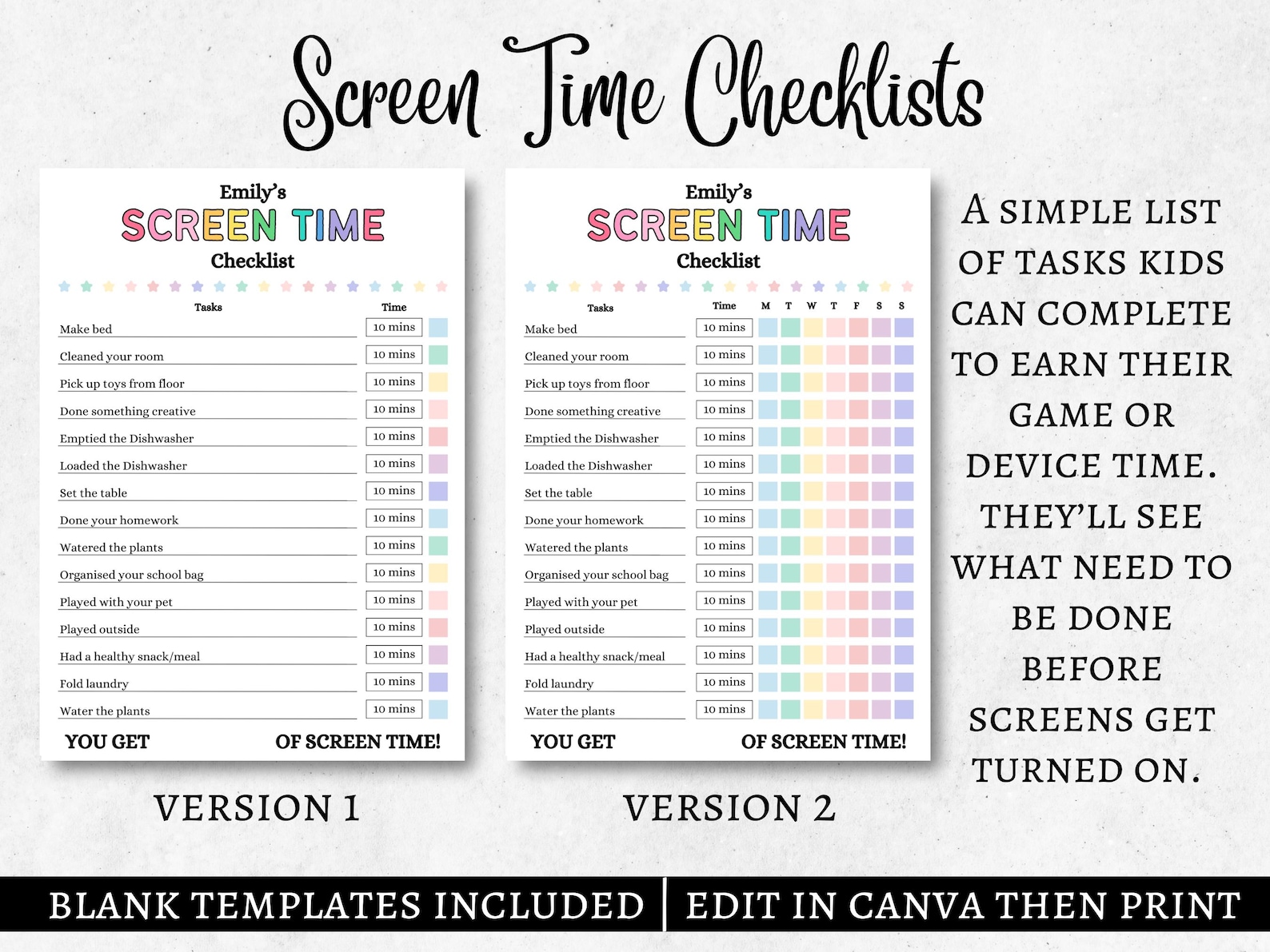 Editable Screen Time Checklist, Screen Time Rules,screen Time Chore ...