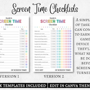 Editable Screen Time Checklist, Screen Time Rules,screen Time Chore ...