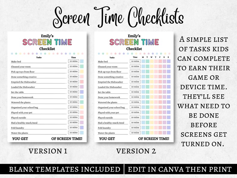 Editable Screen Time Checklist, Screen Time Rules,screen Time Chore ...