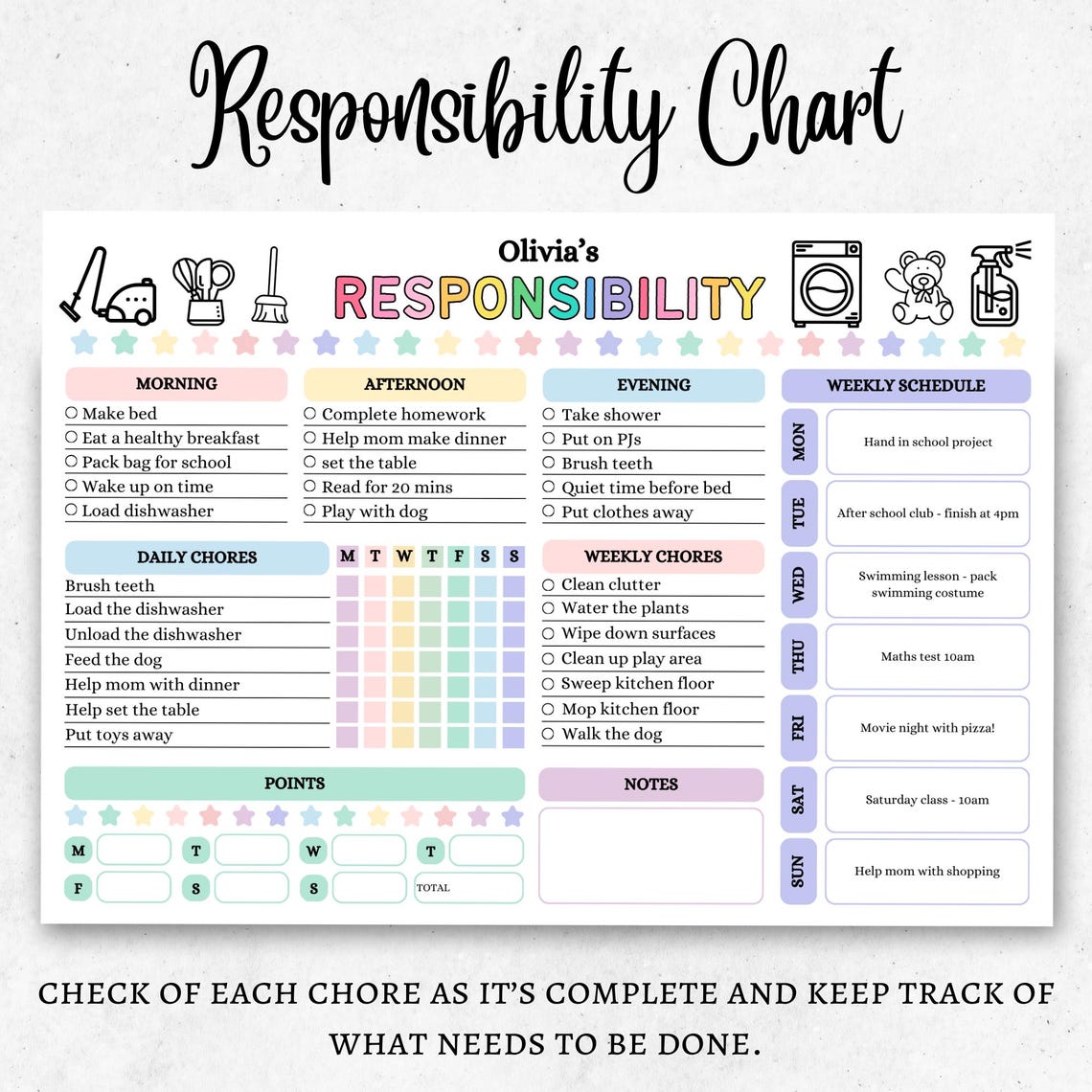 Editable Responsibility Chore Chart for Kids | Printable | Kids Daily ...