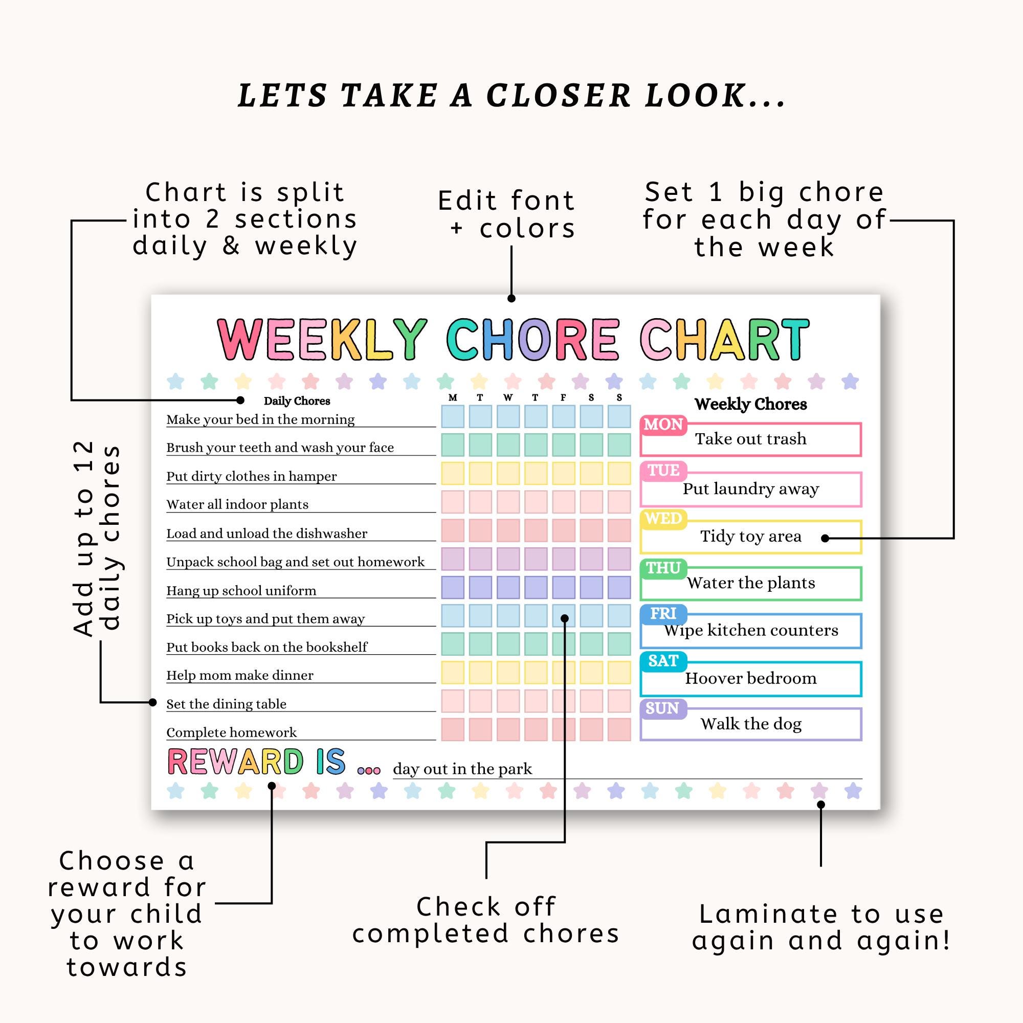 Editable Weekly Chore Chart for Kids | Printable Kids Responsibility ...