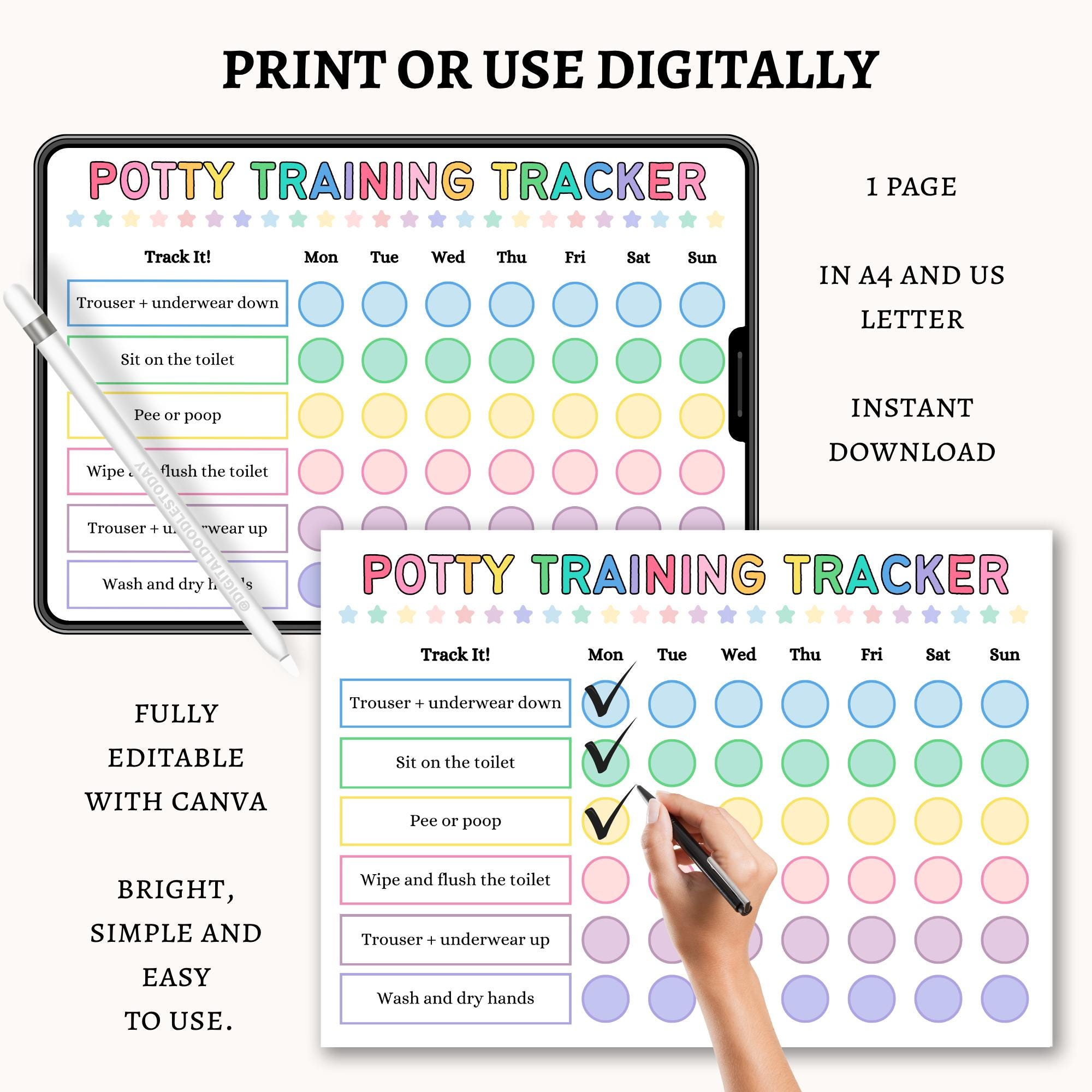 Potty Training Chart Printable | Potty Reward Chart | Kids Toilet ...