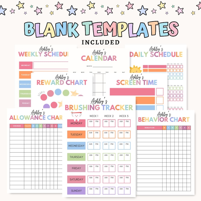 Editable Kids Chore Chart Bundle, School, Reward, Allowance, Daily ...