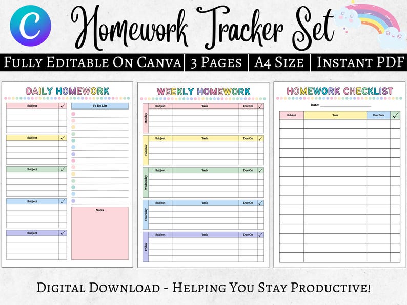 Editable Homework Planner | Printable Digital | Student Planner ...