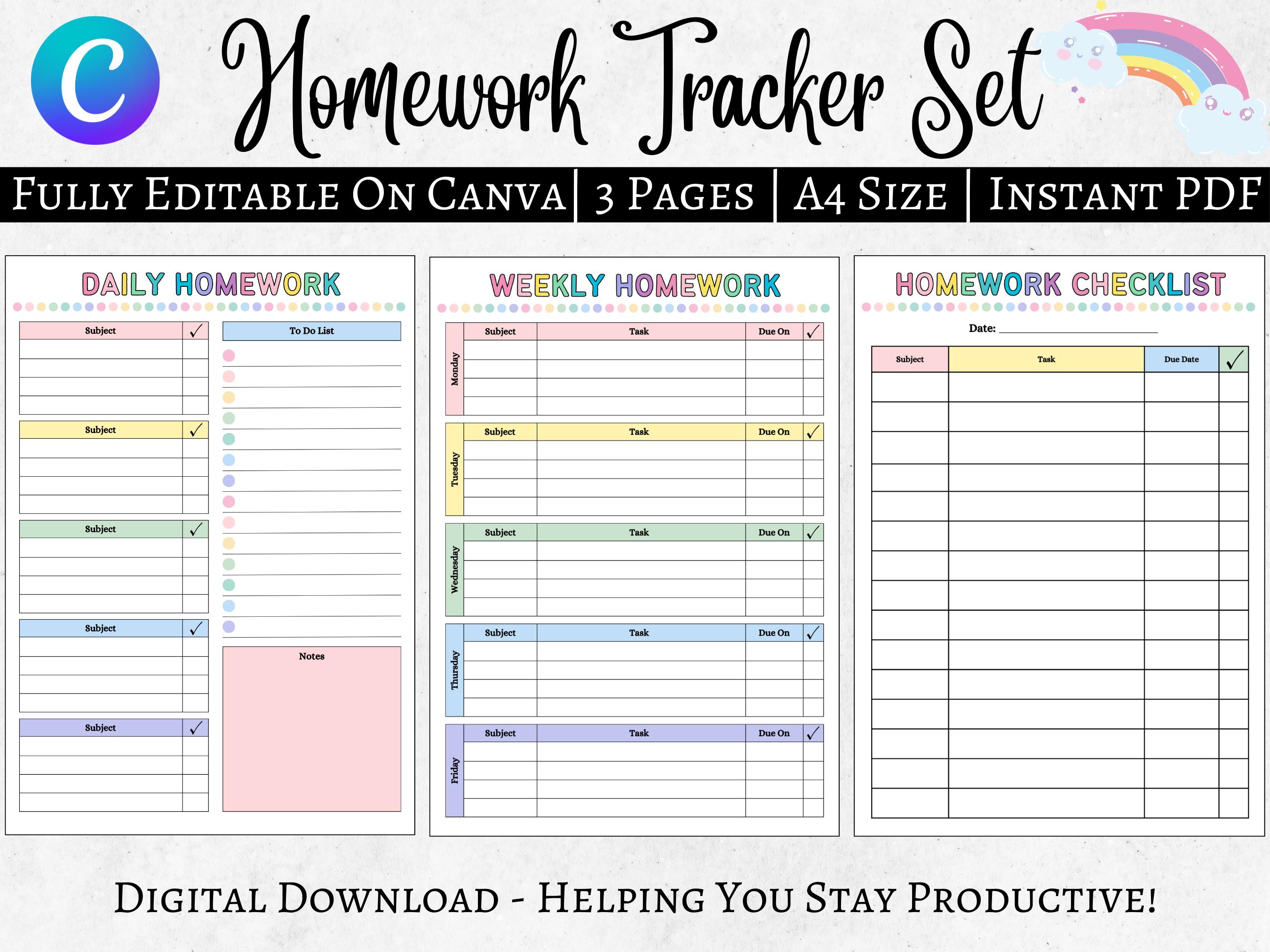Editable Homework Planner | Printable Digital | Student Planner ...