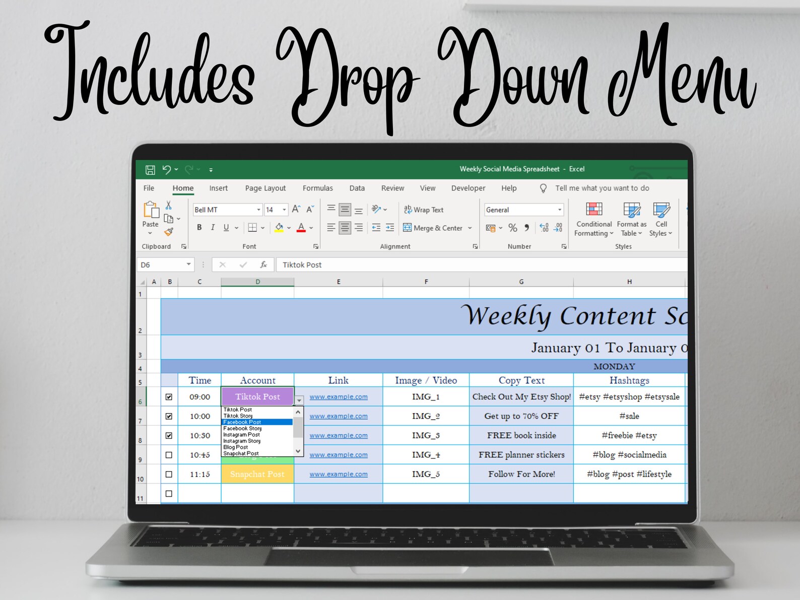 Weekly Social Media Content Schedule Excel Spreadsheet | Social Media ...