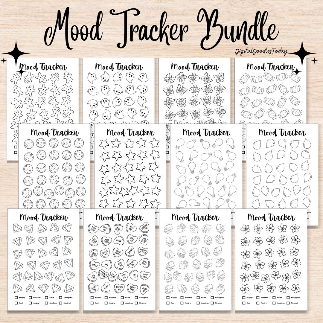 Mood Tracker Bundle, Monthly Mood Trackers, Printable Bullet Journal ...