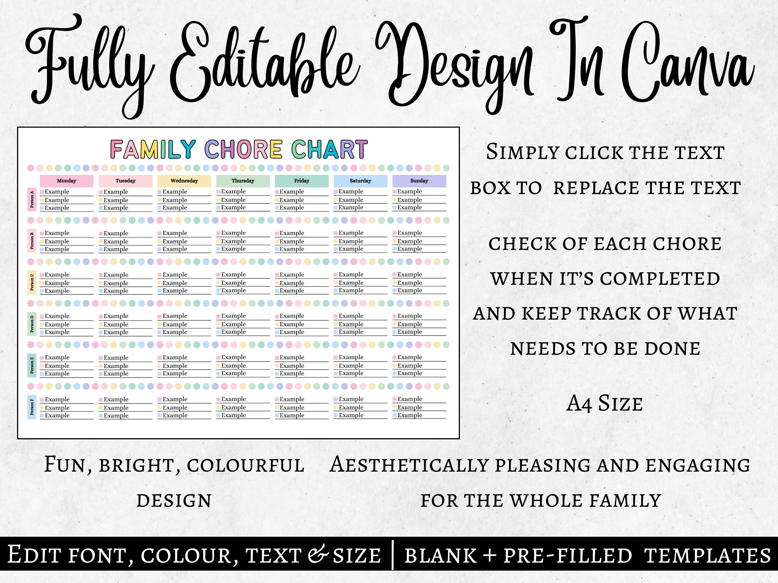 Weekly Family Chore Chart Editable and Printable Pdf,family Chore List ...