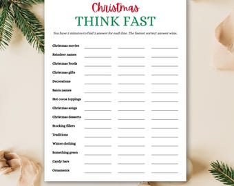 Holiday Party Game, Think Fast Card, Christmas Printable Game, Party ...
