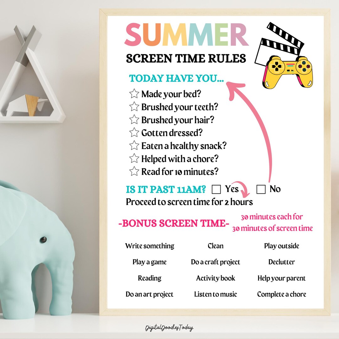 Summer Screen Time Checklist Printable, Screen Time Rules, Editable ...