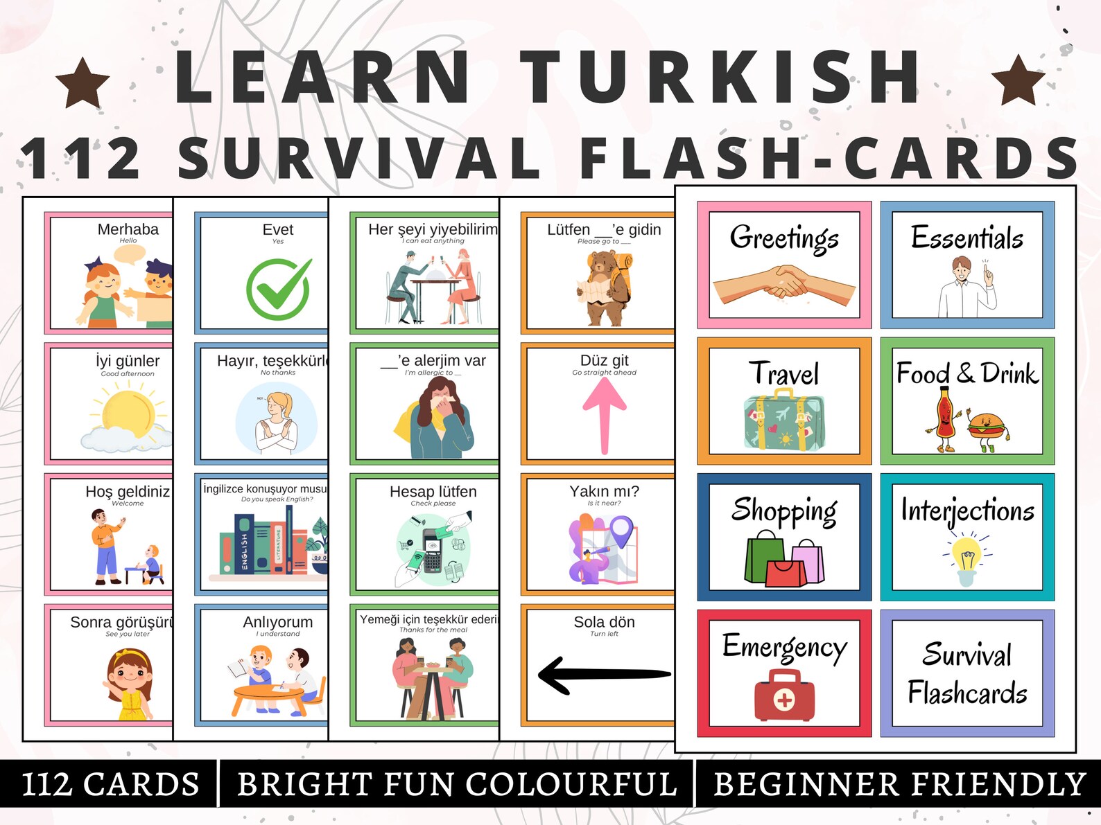 Turkish Flashcards for Beginners, Turkish Printable Flashcards, Turkish ...