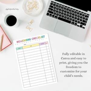 Homework Checklist Printable, Weekly Homework Tracker, Student Assignment Organizer, Academic ...