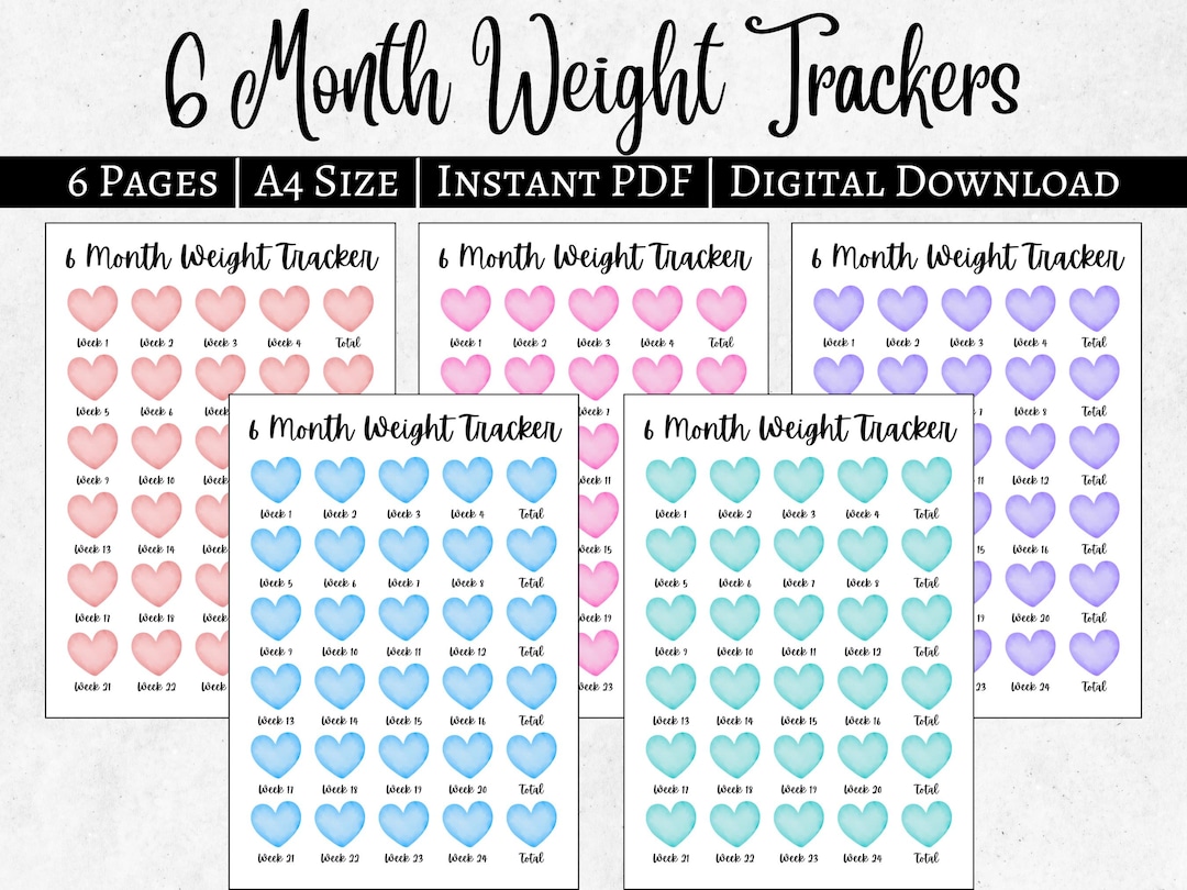 6 Month Weight Tracker Printable Cute Digital Weekly Weight Loss ...