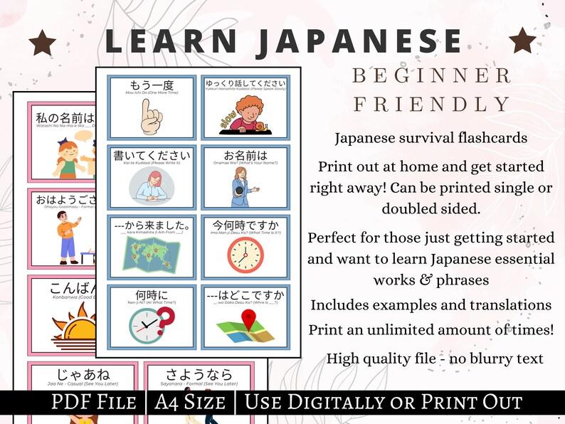 Japanese Flashcards for Beginners, Japanese Visual Flashcards, Beginner ...