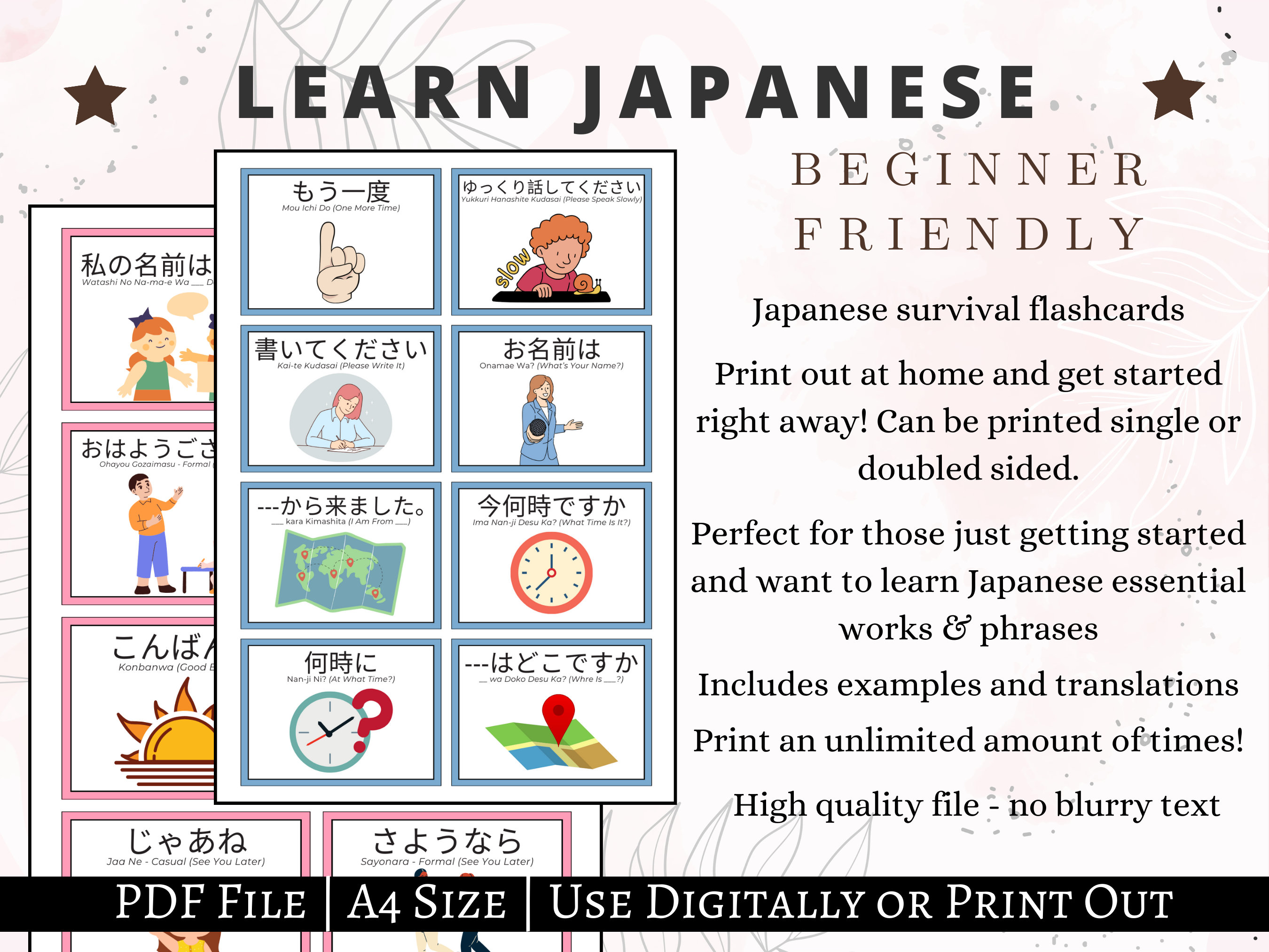 Japanese Flashcards for Beginners, Japanese Visual Flashcards, Beginner ...