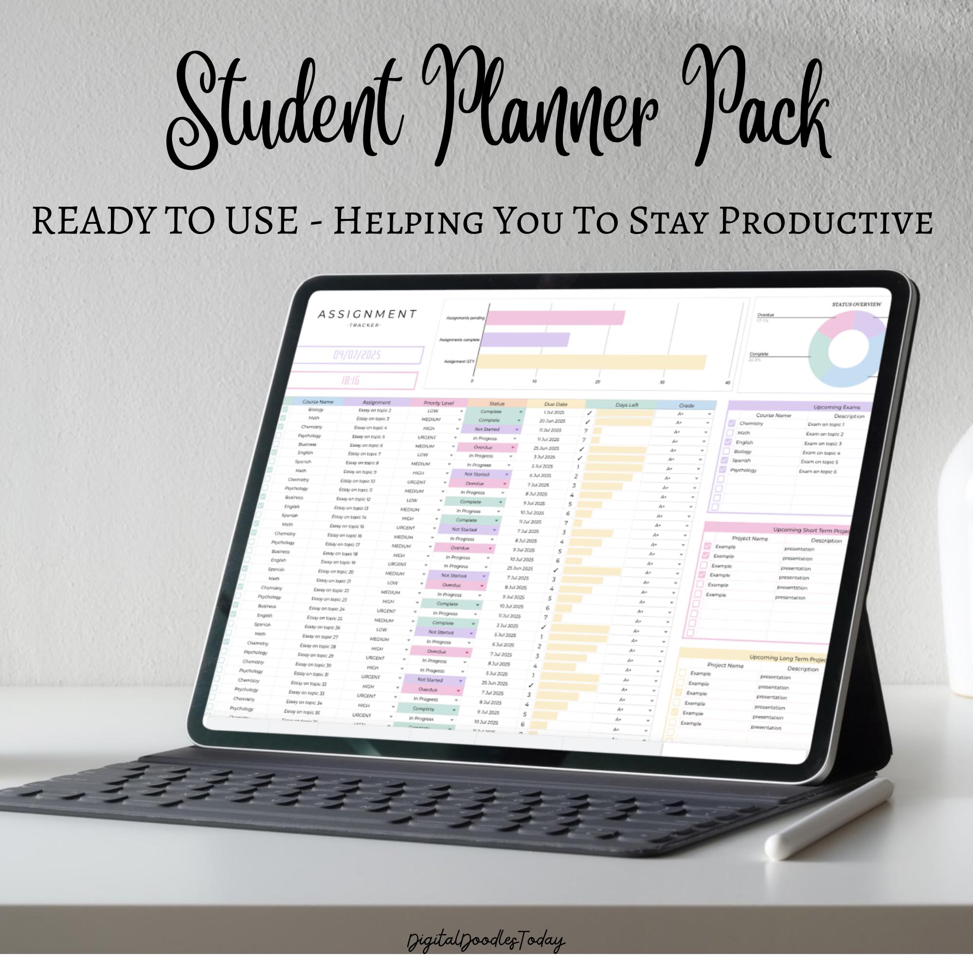 Academic Student Planner Spreadsheet, School Assignment Tracker Google ...