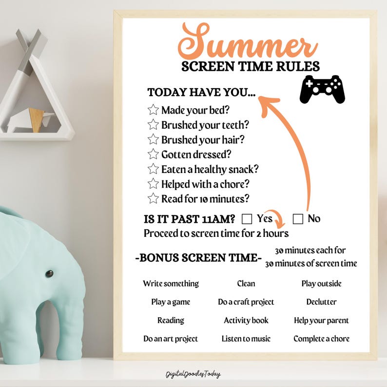Summer Screen Time Rules Printable Screen Time Checklist Editable ...